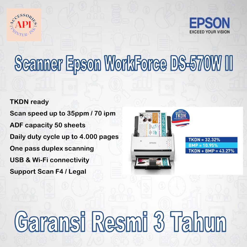 Jual Scanner Epson WorkForce DS570W II DS 570 W II Wi-Fi Duplex Sheet ...