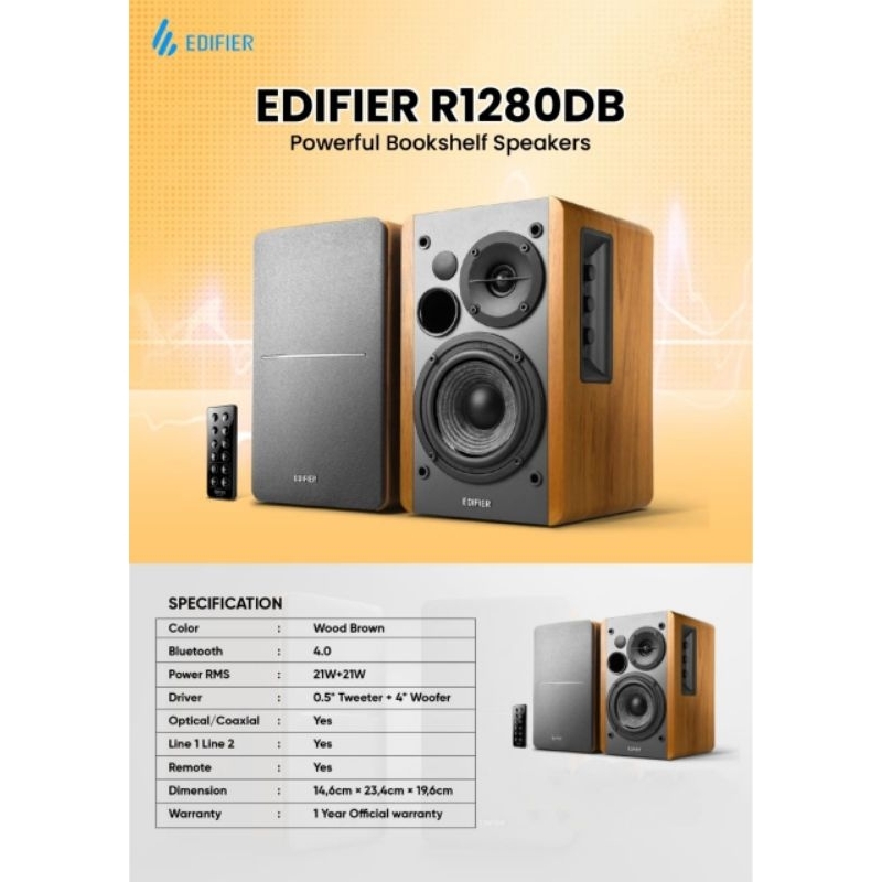 Jual EDIFIER R1280DB ACTIVE 2.0 POWERFULL BOOKSHELF SPEAKERS CLASSIC WOODEN | WOOD BROWN ...