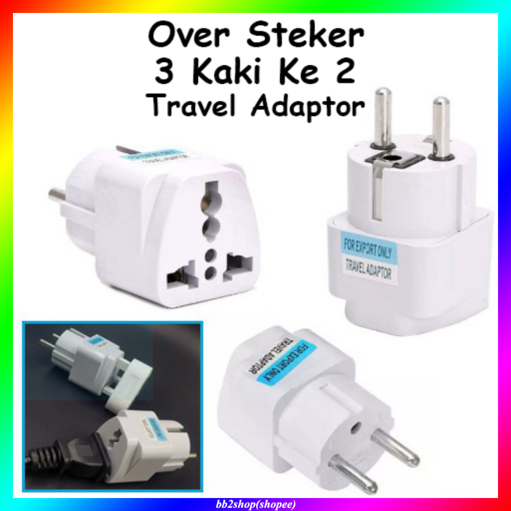 Jual Over Steker Universal Travel Adaptor Adapter Plug Socket EU Pin 3 ke 2 Colokan Listrik ...