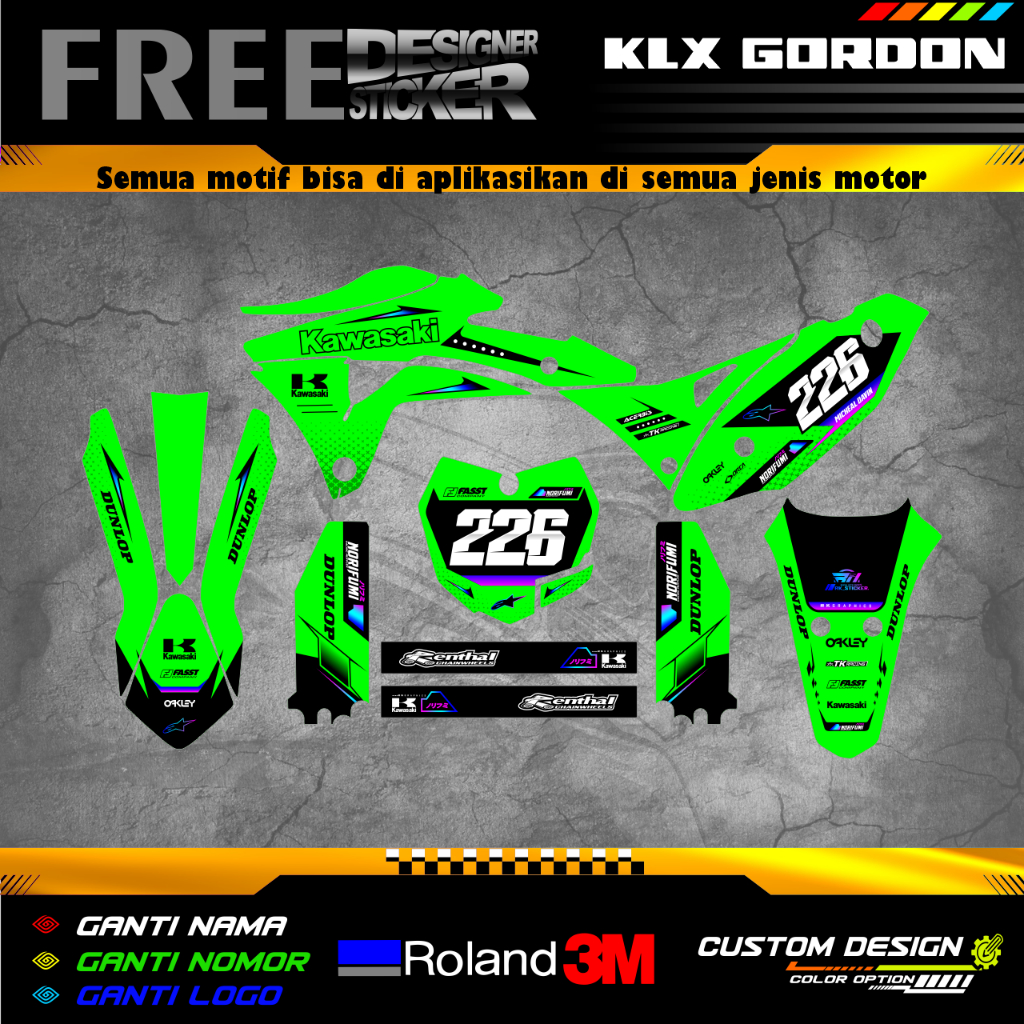 Jual Stiker Decal KLX Gordon Custom Green | Shopee Indonesia
