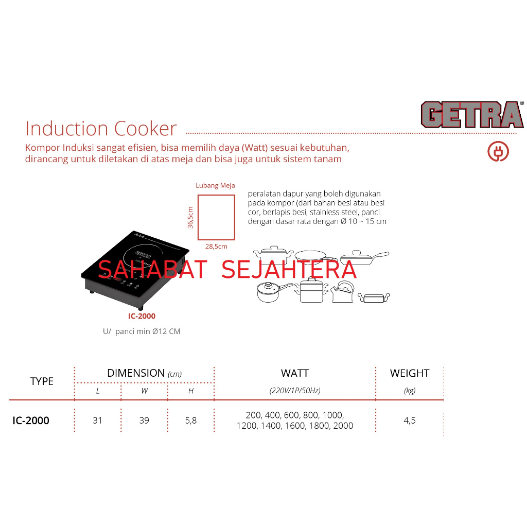 Jual GETRA Induction Cooker IC-2000 Kompor Induksi | Shopee Indonesia