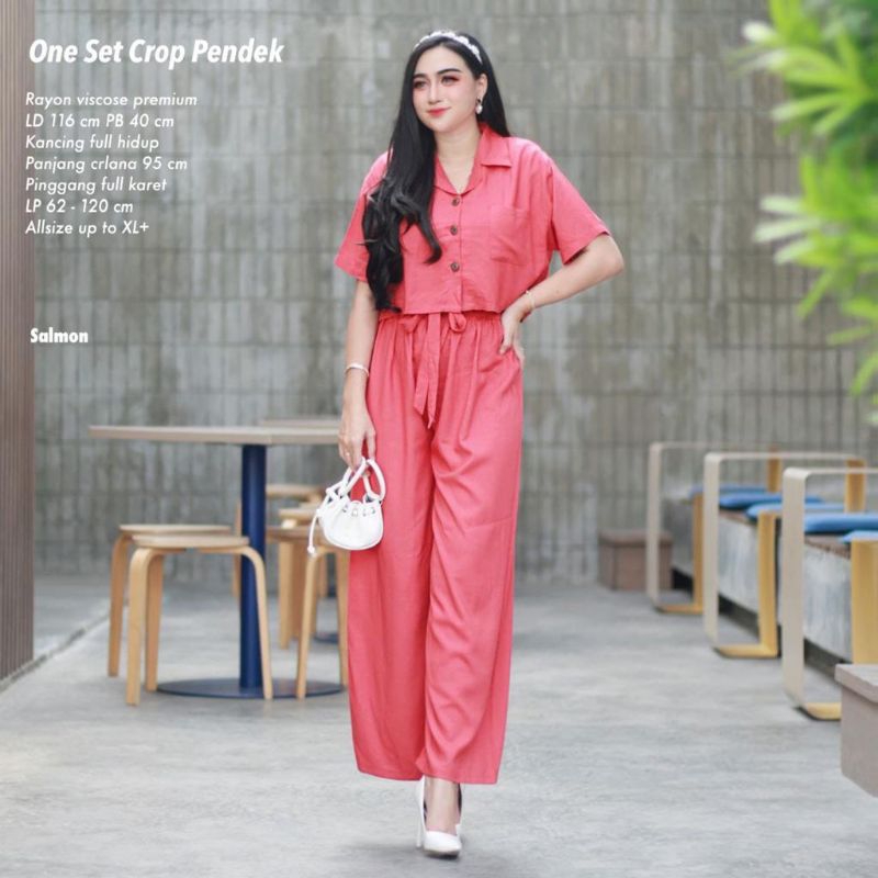 Jual ONE SET CROP LENGAN PENDEK RAYON VISCOSE | Shopee Indonesia