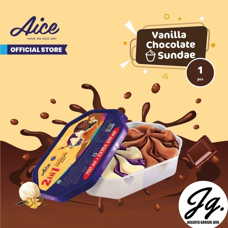Jual Aice Vanilla Chocolate sundae Ice Cream Eskrim 800 ml | Shopee ...