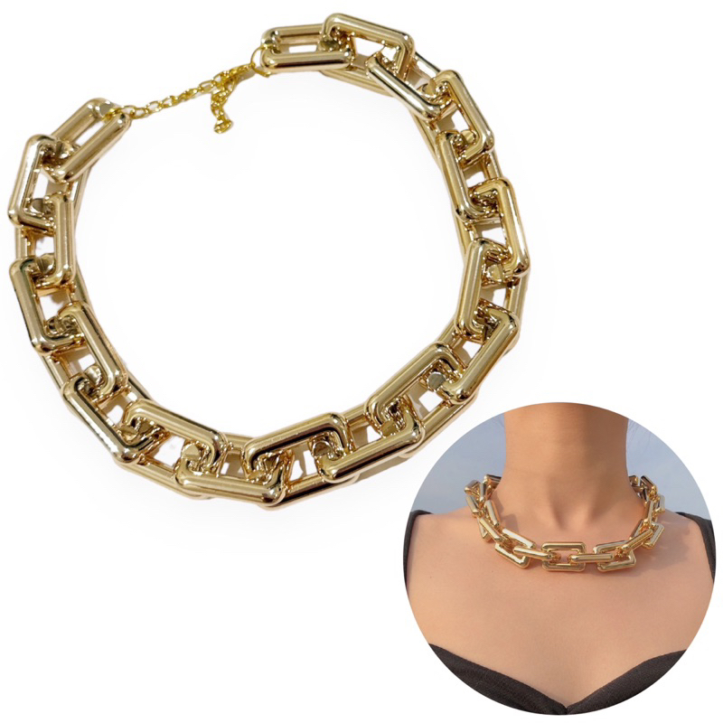 Jual Kalung Choker Rantai Besar Kotak Retro Tebal Big Bold Retro Square ...