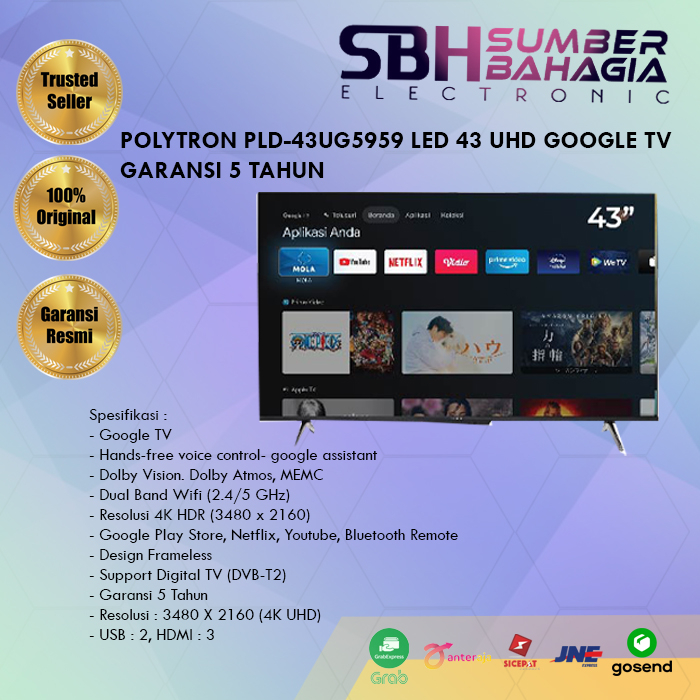 Jual POLYTRON PLD-43UG5959 LED 43 UHD GOOGLE TV GARANSI 5 TAHUN (NEW ...