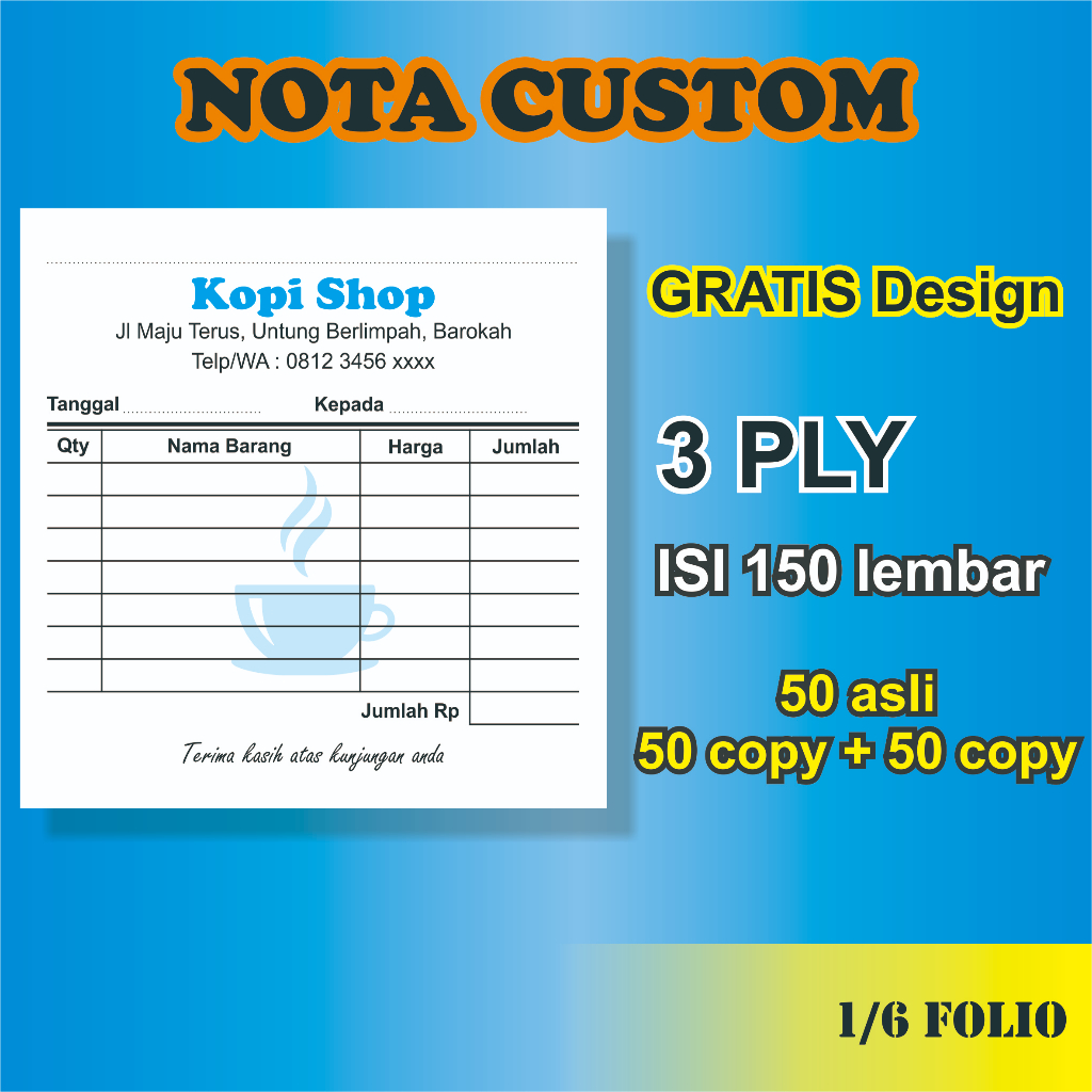 Jual Nota Custom 1/6 Folio 3 PLY Cetak Custom Nota Laundry Toko Warung ...