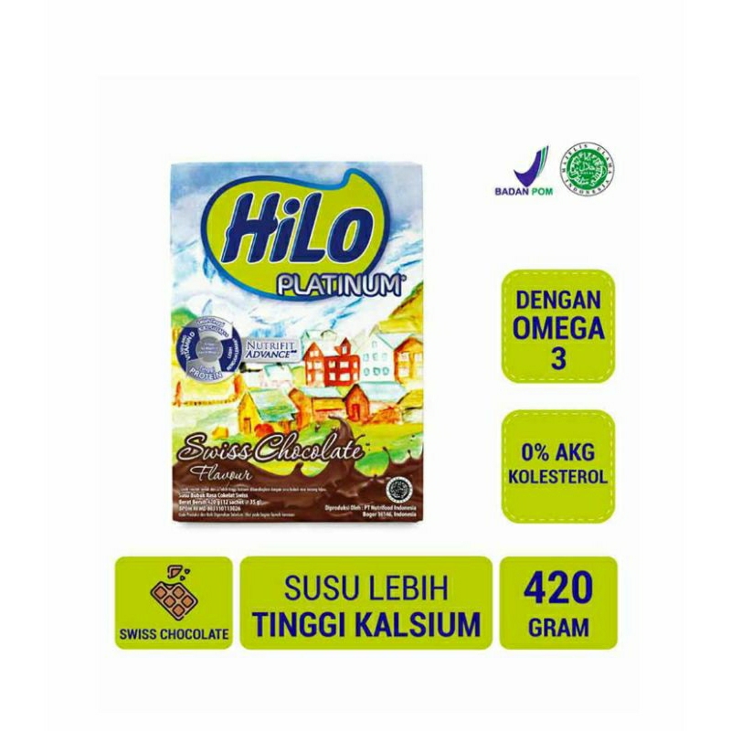 Jual Hilo Platinum susu bubuk rasa cokelat Swiss 420g (12 sachet @35g) | Shopee Indonesia