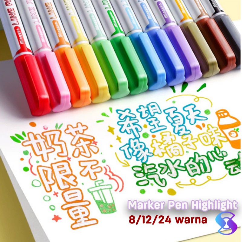 Jual Marker Pen Highlight/Spidol kontur /Stabilo 8/12/24warna-Suning Mall | Shopee Indonesia