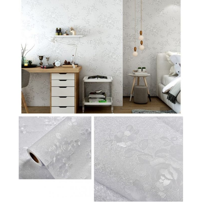 Jual Wallpaper Sticker Dinding Motif Polos Emboss Abu-abu Mawar ...