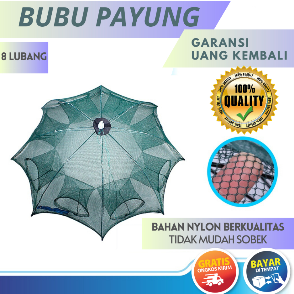 Jual Perangkap Ikan Bubu Payung 8 Lubang Alat Penangkap Udang Jala Jaring Kepiting Pancing ...