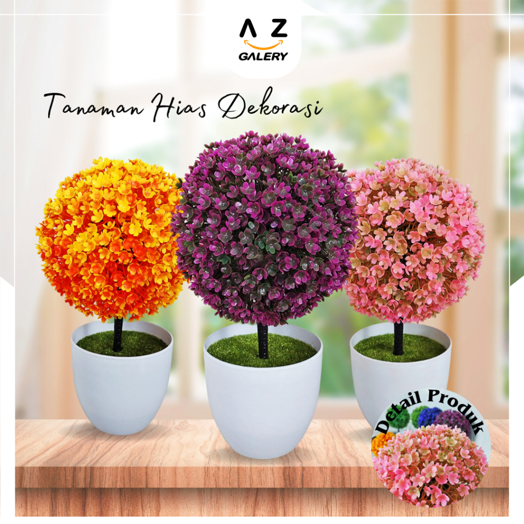 Jual Tanaman Pot Bunga Bulat Plastik Dekorasi Rumah Pajangan Hiasan ...