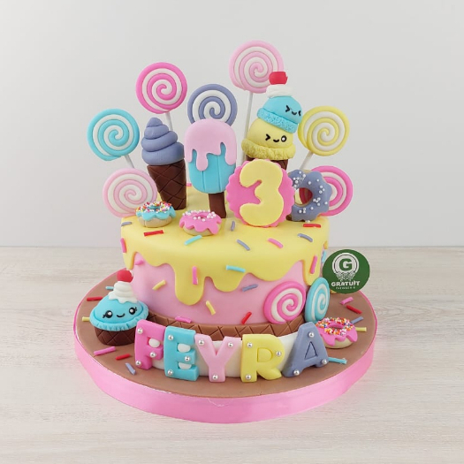 Jual CAKE TEMA ICE CREAM DAN LOLIPOP UK 15CM / KUE ULANG TAHUN | Shopee ...