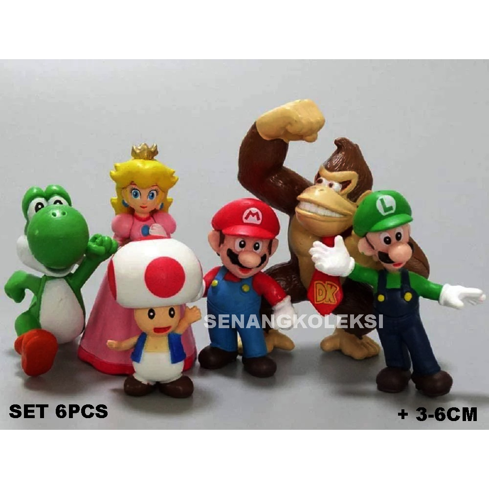 Jual Figure Super Mario Bros Luigi Yossi toad Donkey princess set 6 ...