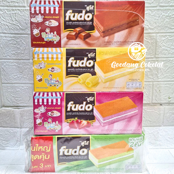 Jual FUDO LAYER CAKE With Cream Flavour Pandan Coklat Chocolate Strawberry Butter 1 Box isi ...