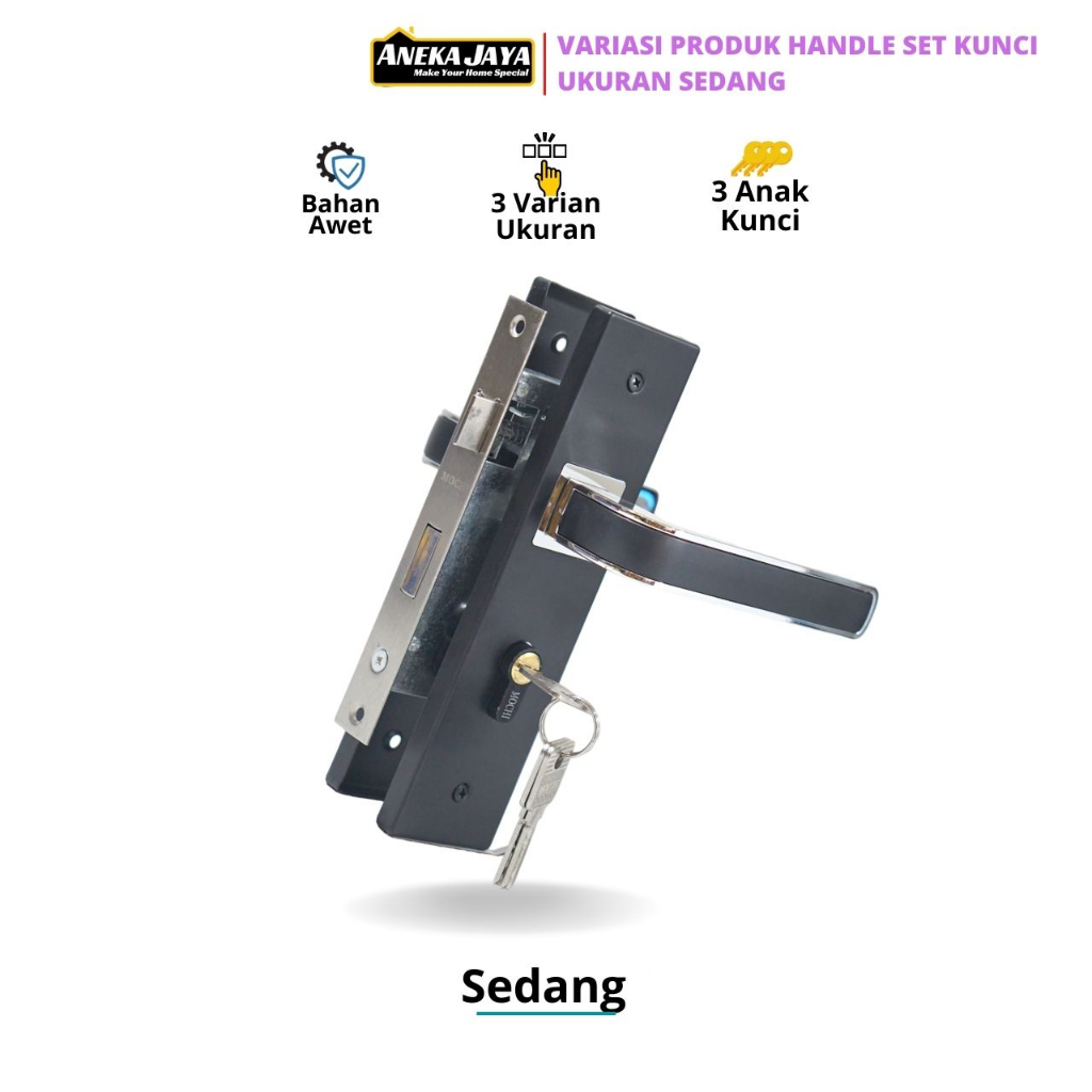 Jual Handle Set Kunci Pintu Hitam Ring Silver Ukuran Besar 25 cm ...