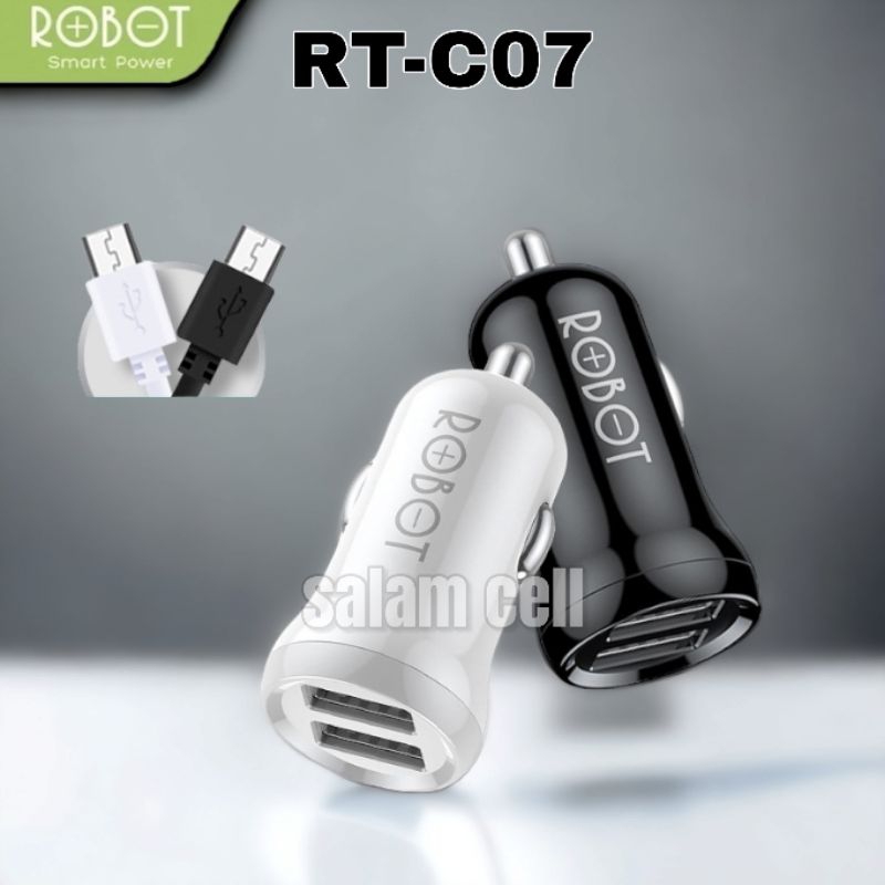 Jual Charger Mobil ROBOT RT-C07 2,4A Dual Usb Bonus Kabel Data Micro Usb Original Robot c07 ...
