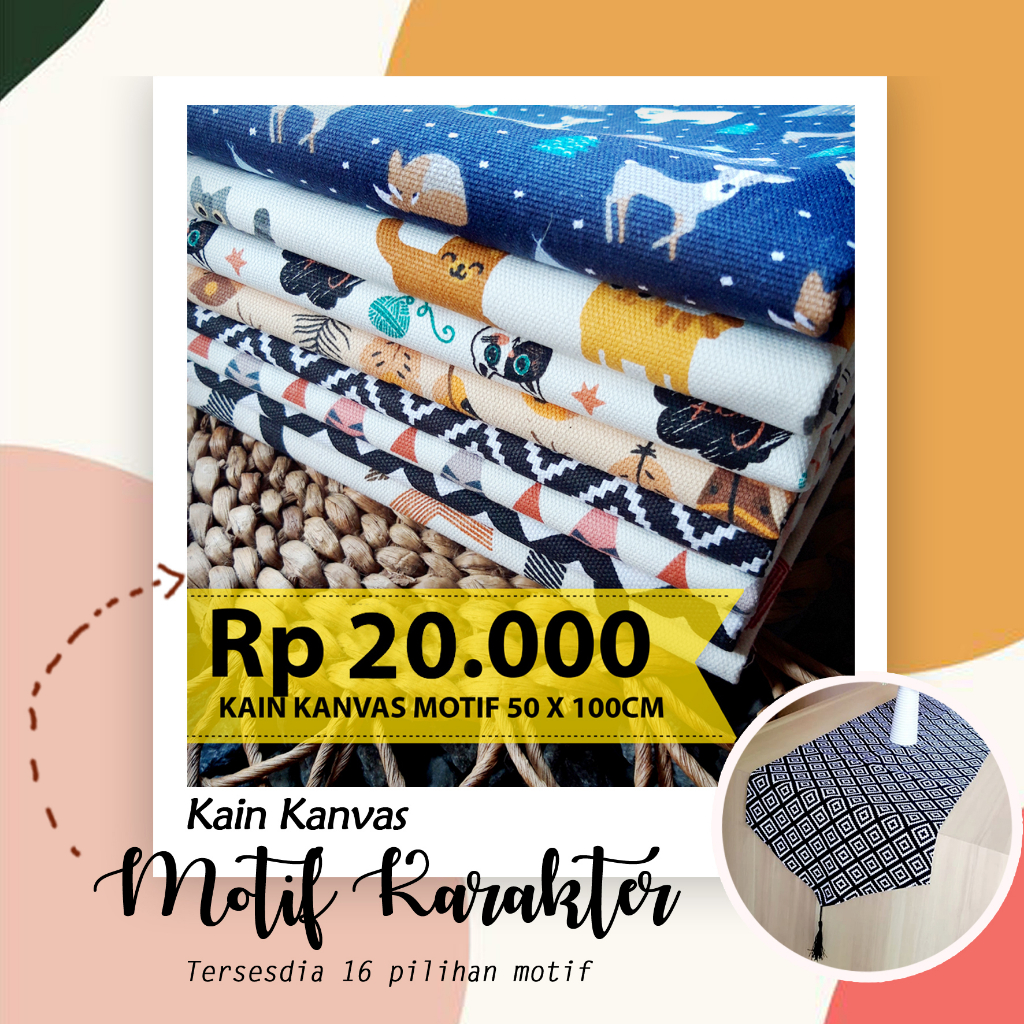 Jual Kain Kanvas Katun Motif Size 100cm x 50cm Tebal 12oz Bermotif ...