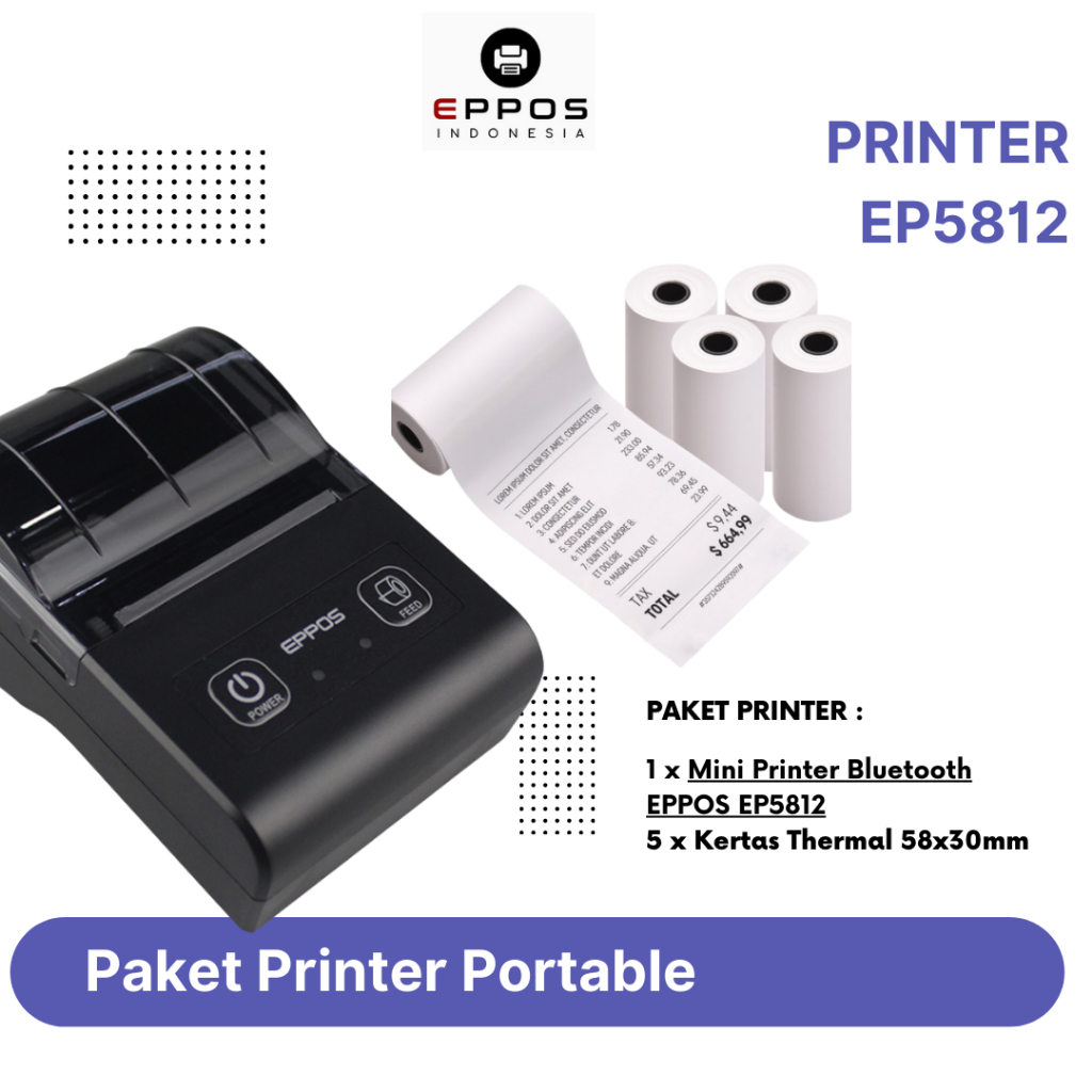 Jual Paket Printer Bluetooth Untuk Cetak Struk Kasir EP5812 + 5 ROLL | Shopee Indonesia
