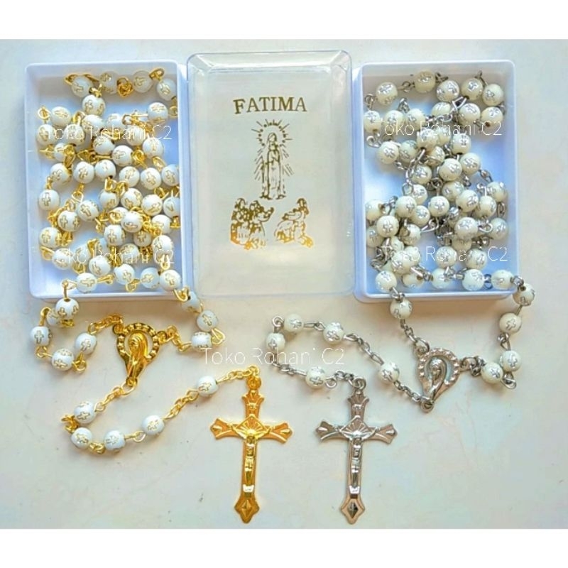 Jual Rosario Gambar Salib 6mm + Box Fatima Silver dan Gold - Rosario ...