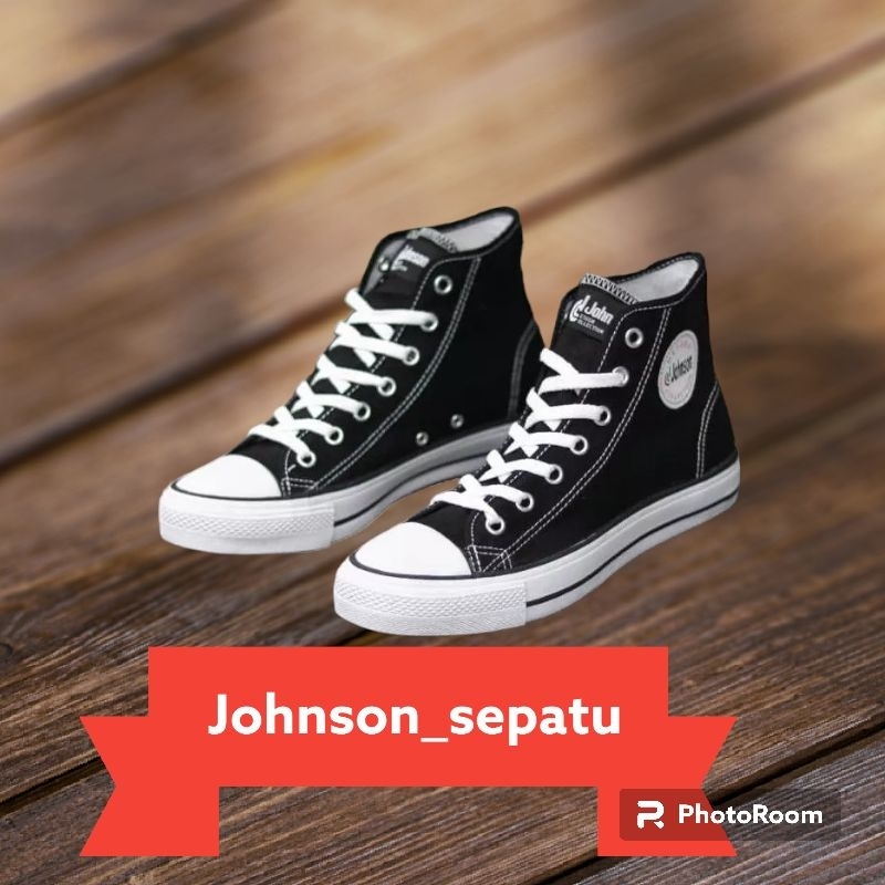 Jual sepatu johnson Basic hegh cut (HC) black whith | Shopee Indonesia