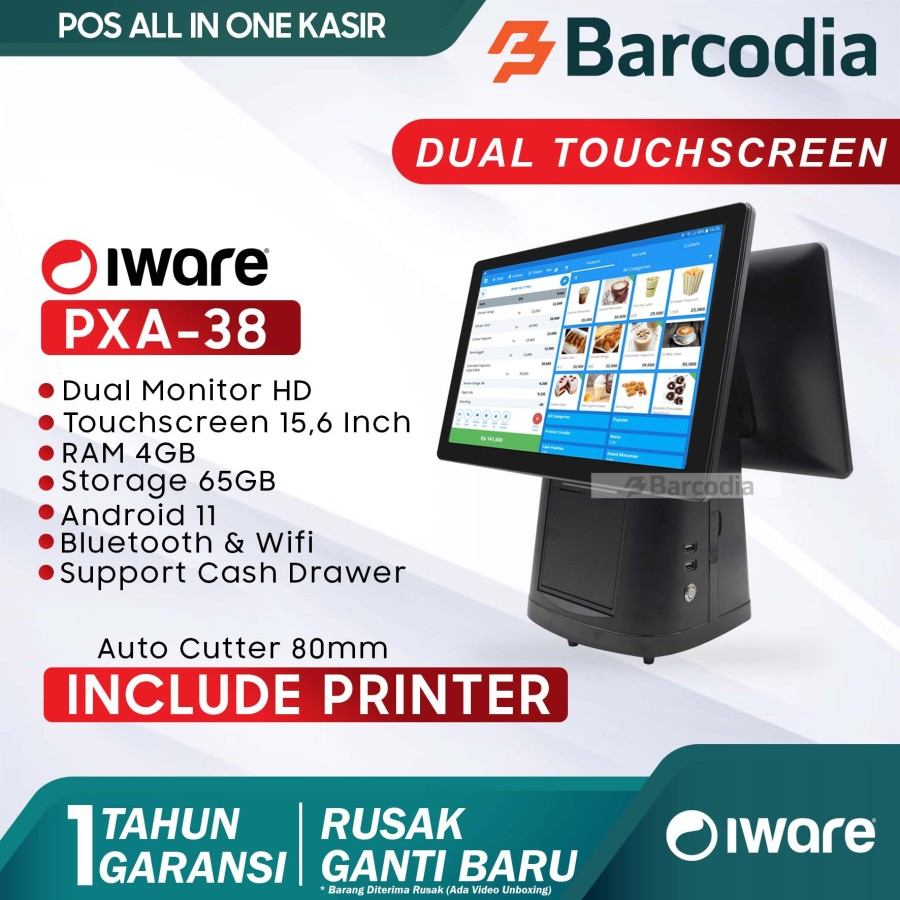 Jual Mesin kasir ANDROID POS ALL IN ONE Dual Touchscreen IWARE PXA38 | Shopee Indonesia