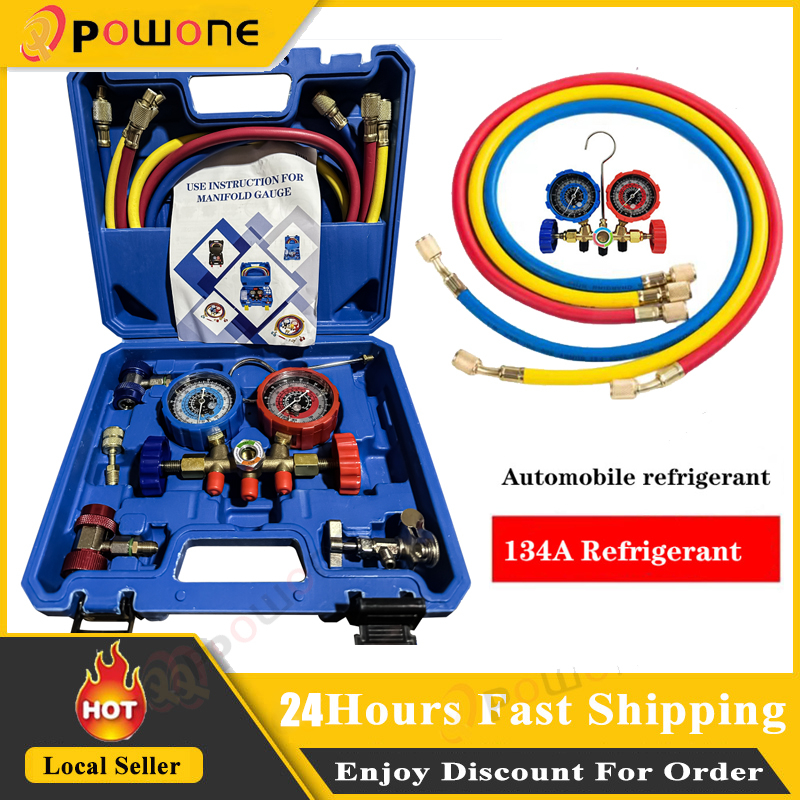 Jual R134A Mobil AC Pressure Manifold Gauge Hose Kit untuk R134A R12 R22 R502 R410A Refrigerant ...