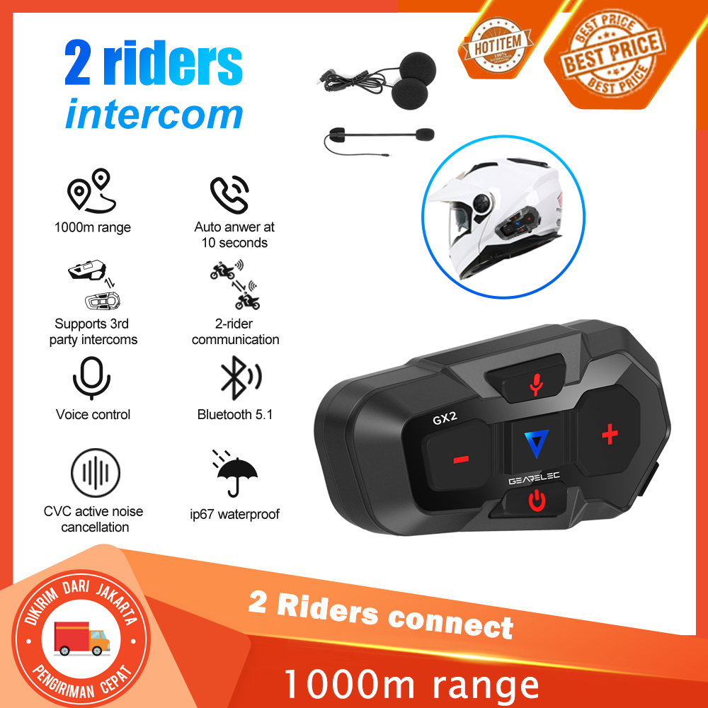 Jual GEARELEC interkom GX2 Helm Sepeda Motor headset Bluetooth 5.1 ...