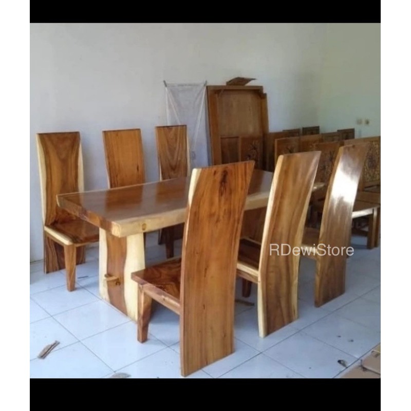 Jual meja makan kayu utuh trembesi / kayu suar / kayu meh , meja kursi makan minimalis set kayu ...