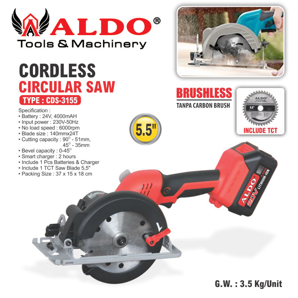 Jual CORDLESS CIRCULAR SAW CDS-3155 / MESIN GERGAJI KAYU BATERAI MERK ...