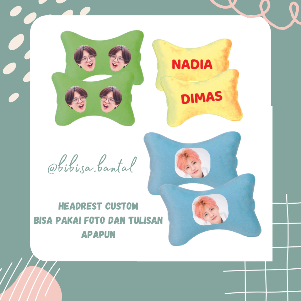 Jual Headrest Mobil Custom Foto Sepasang isi dua/ headrest bts ...