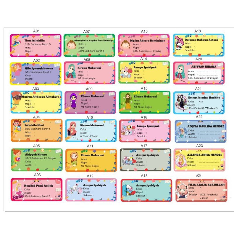 Jual Stiker Nama Mata Pelajaran Sekolah Anak Mapel SD TK PAUD SMP SMA ...
