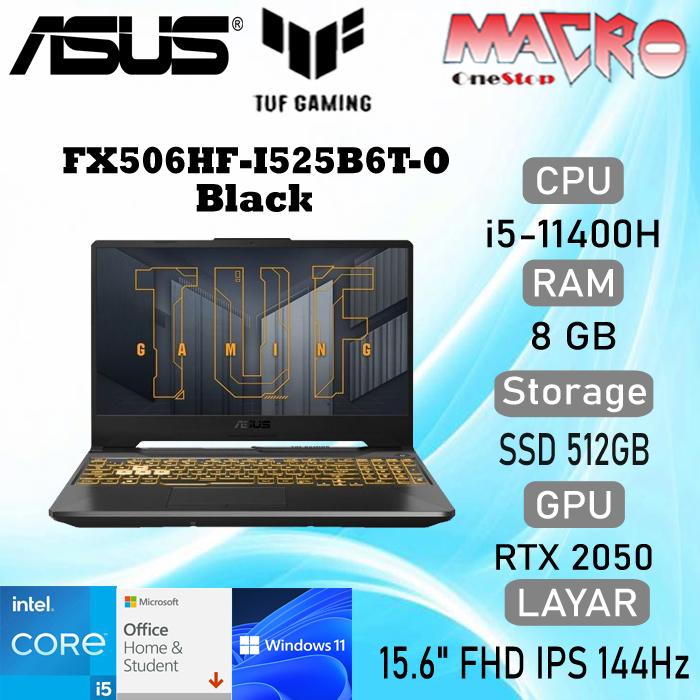 Jual ASUS TUF FX506HF-I525B6T-O i5-11400H 8GB 512SSD RTX2050 15.6" W11+OHS | Shopee Indonesia
