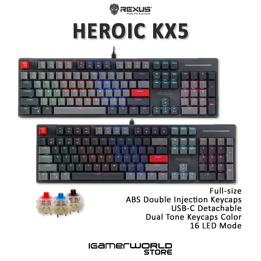 Jual Rexus Heroic KX5 Fullsize Rainbow Mechanical Gaming Keyboard | Shopee Indonesia