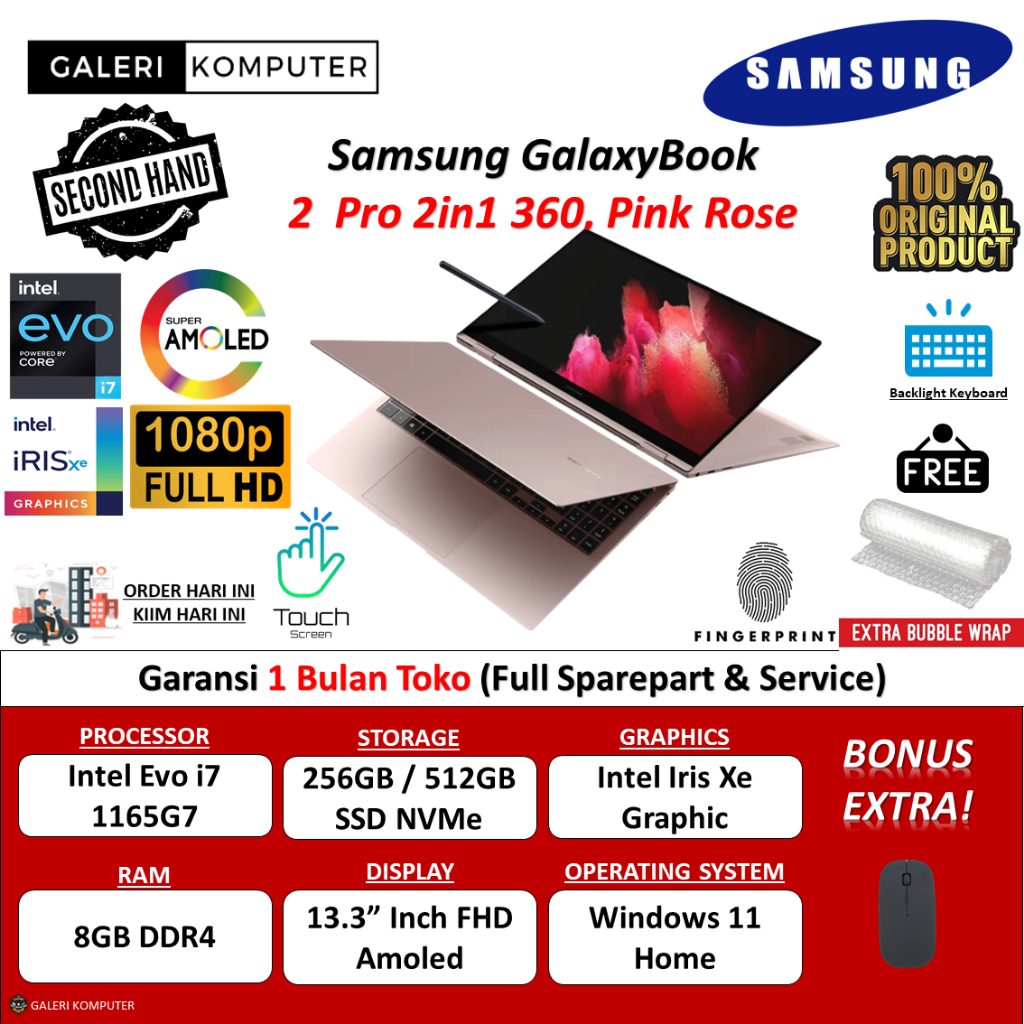 Jual LAPTOP SAMSUNG GALAXY BOOK2 PRO X360 2IN1 INTEL EVO I7 1165G7 8GB ...