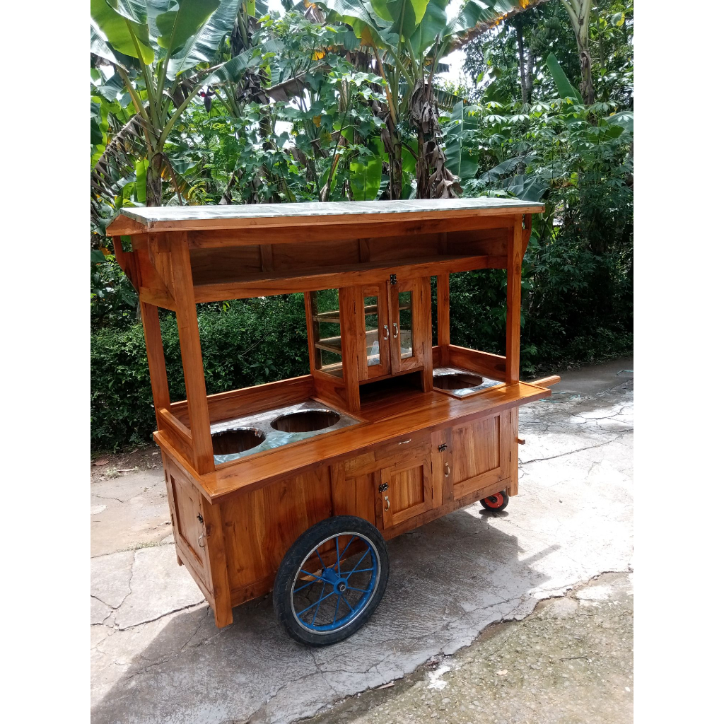 Jual GEROBAK BASKO MIE AYAM RODA TIGA KAYU JATI | Shopee Indonesia