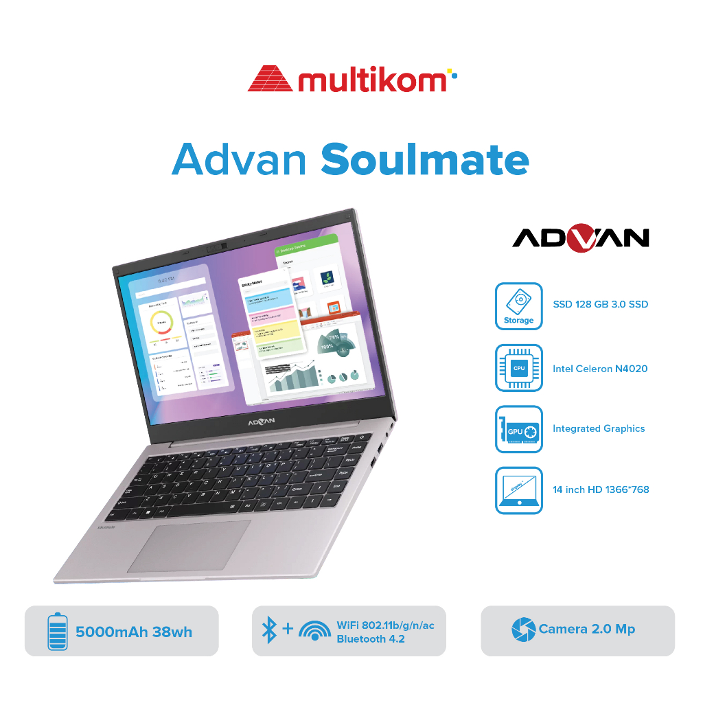 Jual Laptop Advan Soulmate Intel Celeron N4020 4GB 128GB SSD W11 blue ...