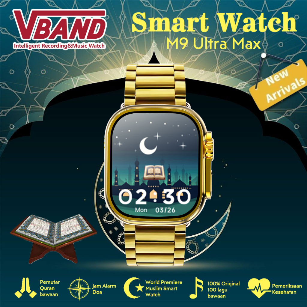 Jual VBAND M9 ULTRA MAX 24K Golden Karakteristik Muslim smartwatch 2.2 ...