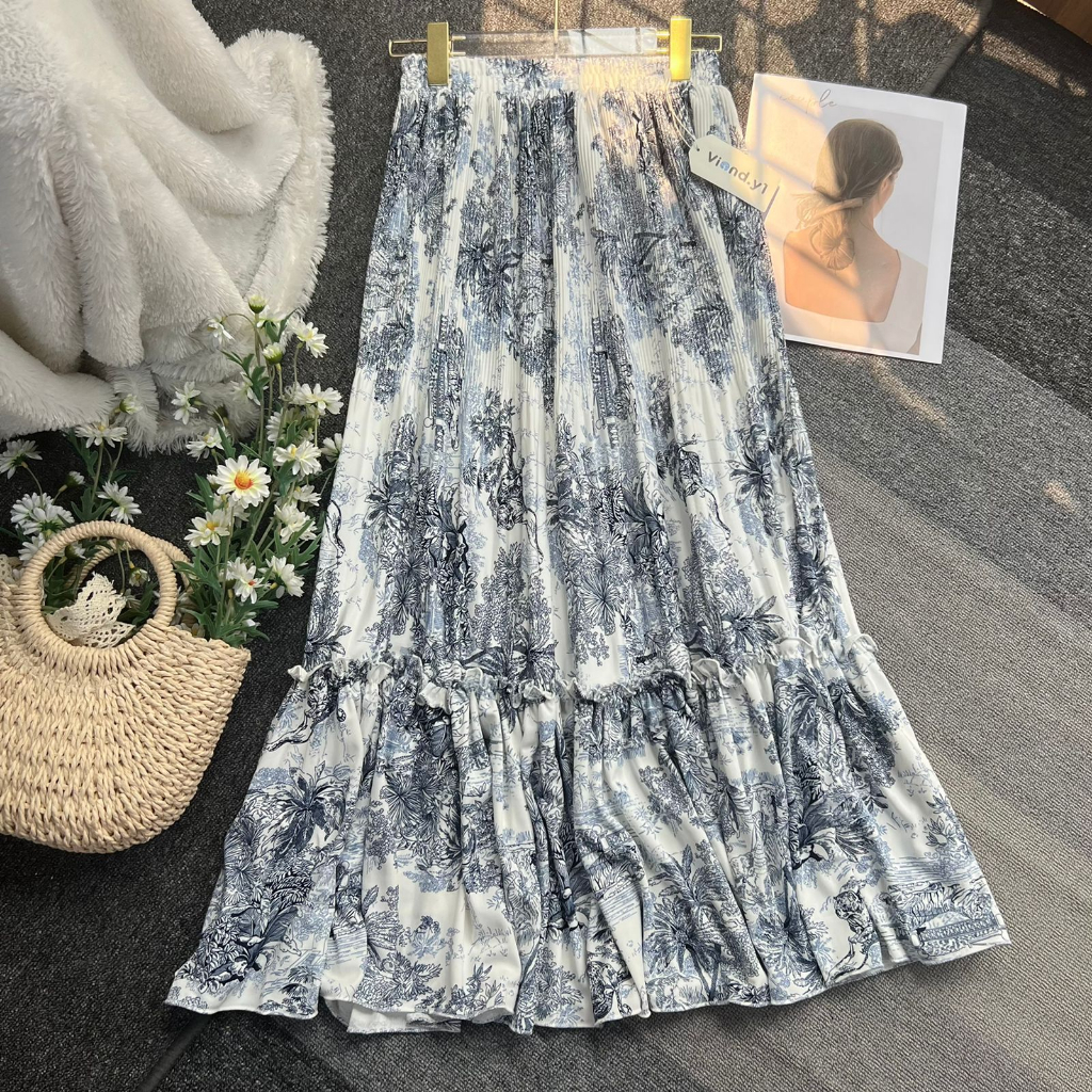 Jual Rok Plisket Bunga Wanita / Maxi Skirt Ruffle Flower Cewek Korea ...