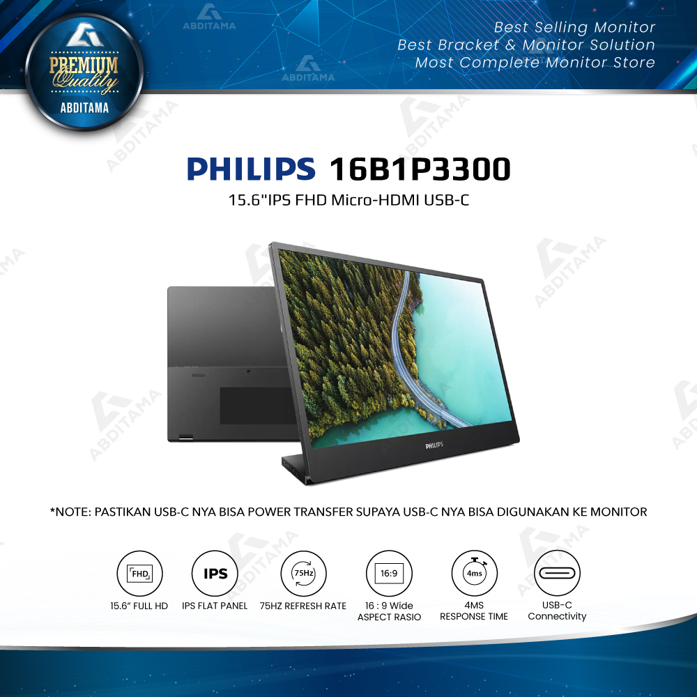 Jual Monitor Portable LED PHILIPS 16B1P3300 15.6"IPS FHD Micro-HDMI USB ...
