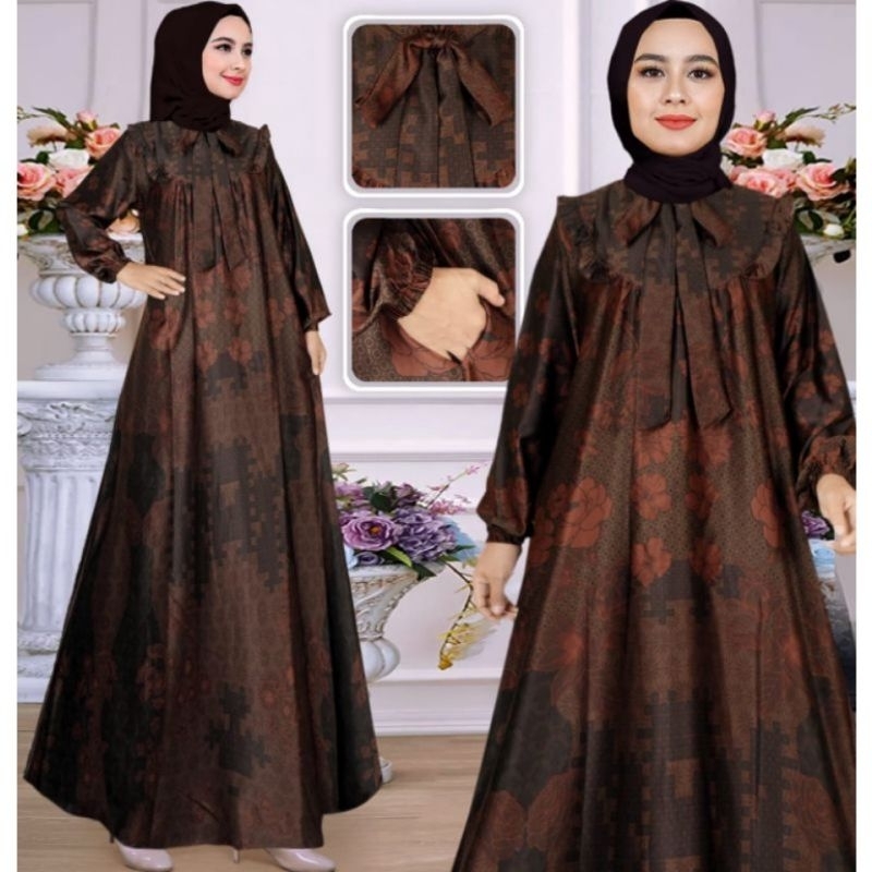Jual (Ready Jumbo)Gamis Jumbo silk Motif print/gamis silk Premium ...