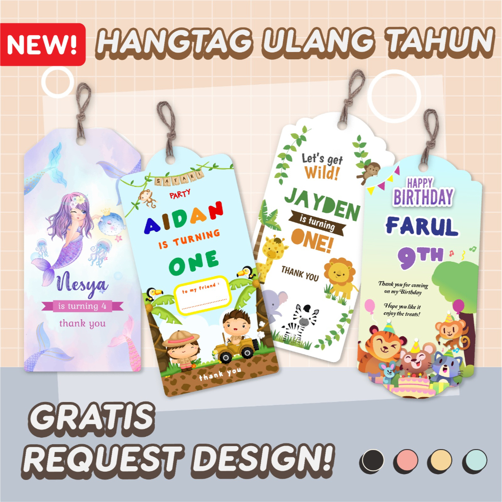 Jual Hang Tag Ulang Tahun Anak Custom Pola 1 Sisi | Tag Label Hampers ...