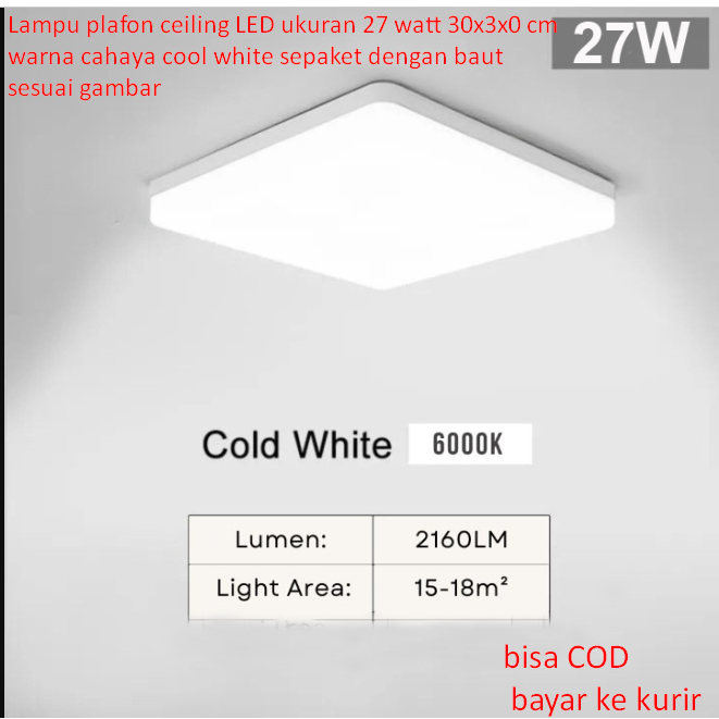 Jual Lampu plafon ceiling LED ukuran 27 watt 30x3x0 cm warna cahaya ...