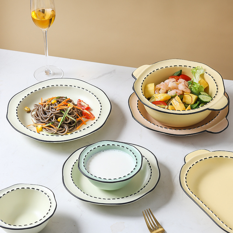 Jual Aesthetic Pastel Rice Bowl Soup Bowl Plate Saucer In Stripe ...