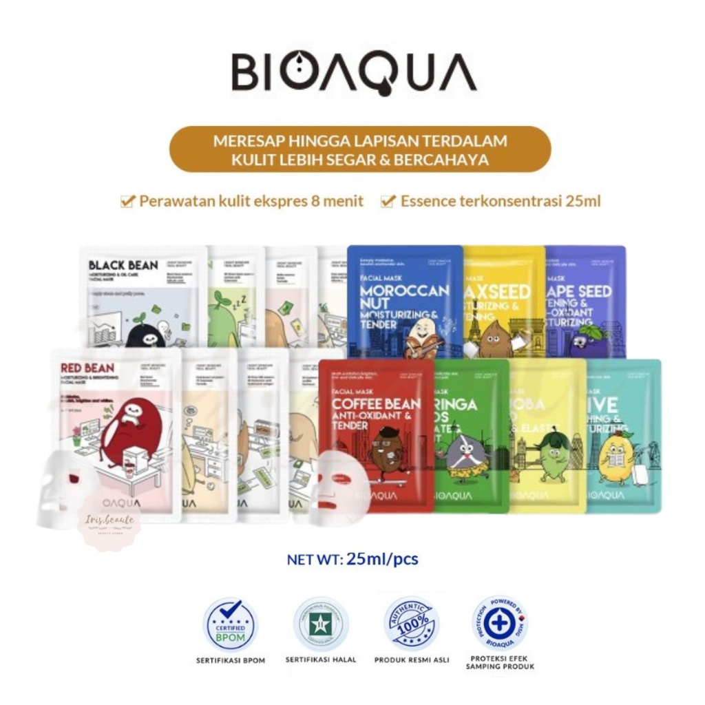 Jual BIOAQUA Sheet Mask / Cereal Sheet Mask & Biji Buah Face Mask ...
