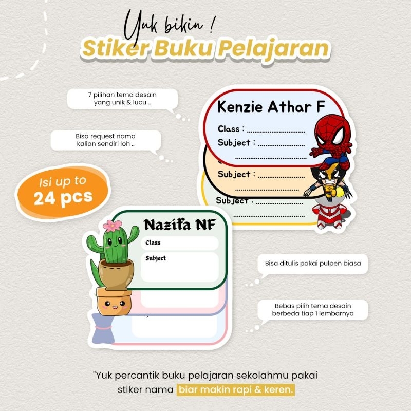 Jual Stiker Nama Custom Stiker Nama Buku Stiker Nama Buku Sekolah Anak ...