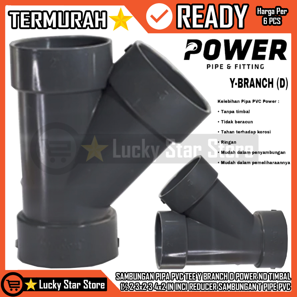 Jual Per 6 Pcs Sambungan Pipa Pvc Tee Y Tee Y Branch D Power 1½ 2 3x2 3 4x2 In Inci Inchi Inch ...