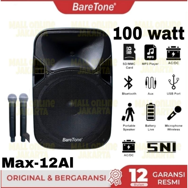 Jual Speaker aktif 12 inch portable bluetooth Baretone max12al aktive portabel mic wireless 12al ...