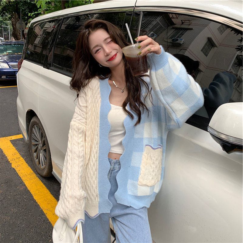 Jual Tessa Two Tone Cable Outer Cardigan Rajut Wanita | Cardy Oversize ...