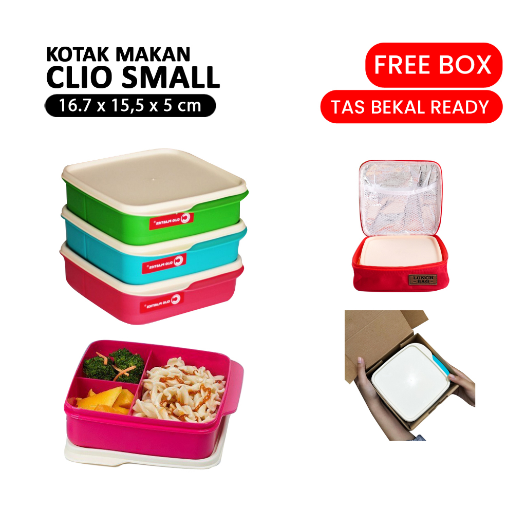Jual Kotak makan plastik clio mini 3 sekat lunch box polos kecil tepak ...