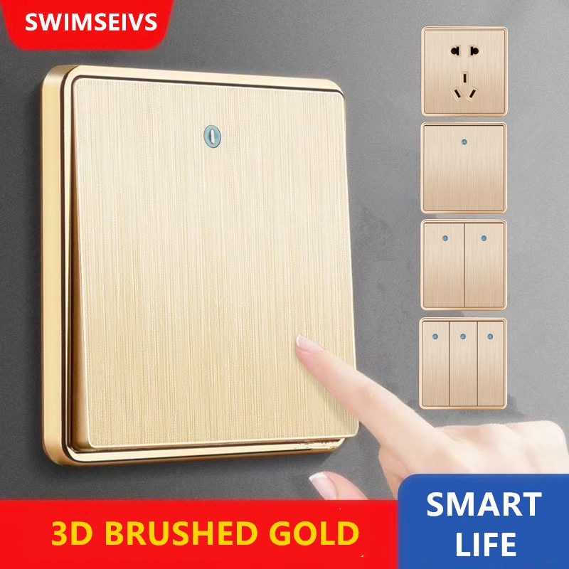 Jual Sakelar Lampu Emas Gold Brushed 1/2/3 Gang Electrical Switch ...